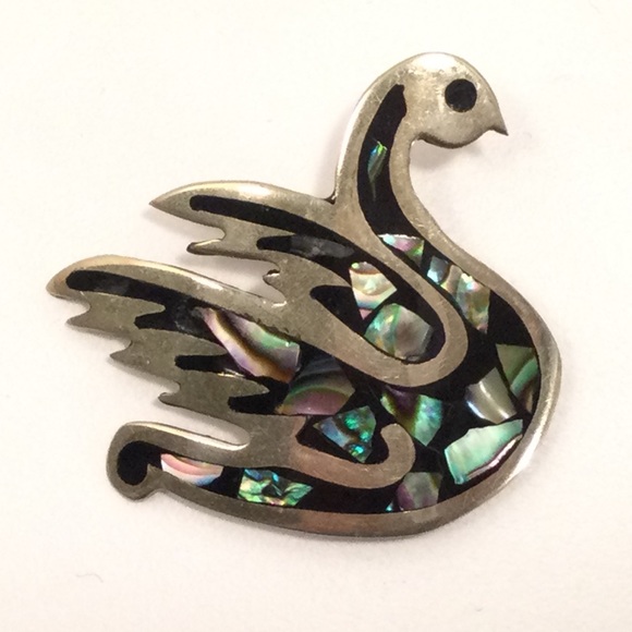 Vintage | Jewelry | Swan Brooch Abalone Inlaid In Alpaca | Poshmark
